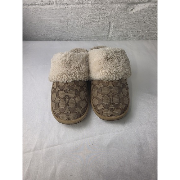 Coach | Shoes | Coach Ziva Slippers Signature Jacquard Faux Fur Upper ...